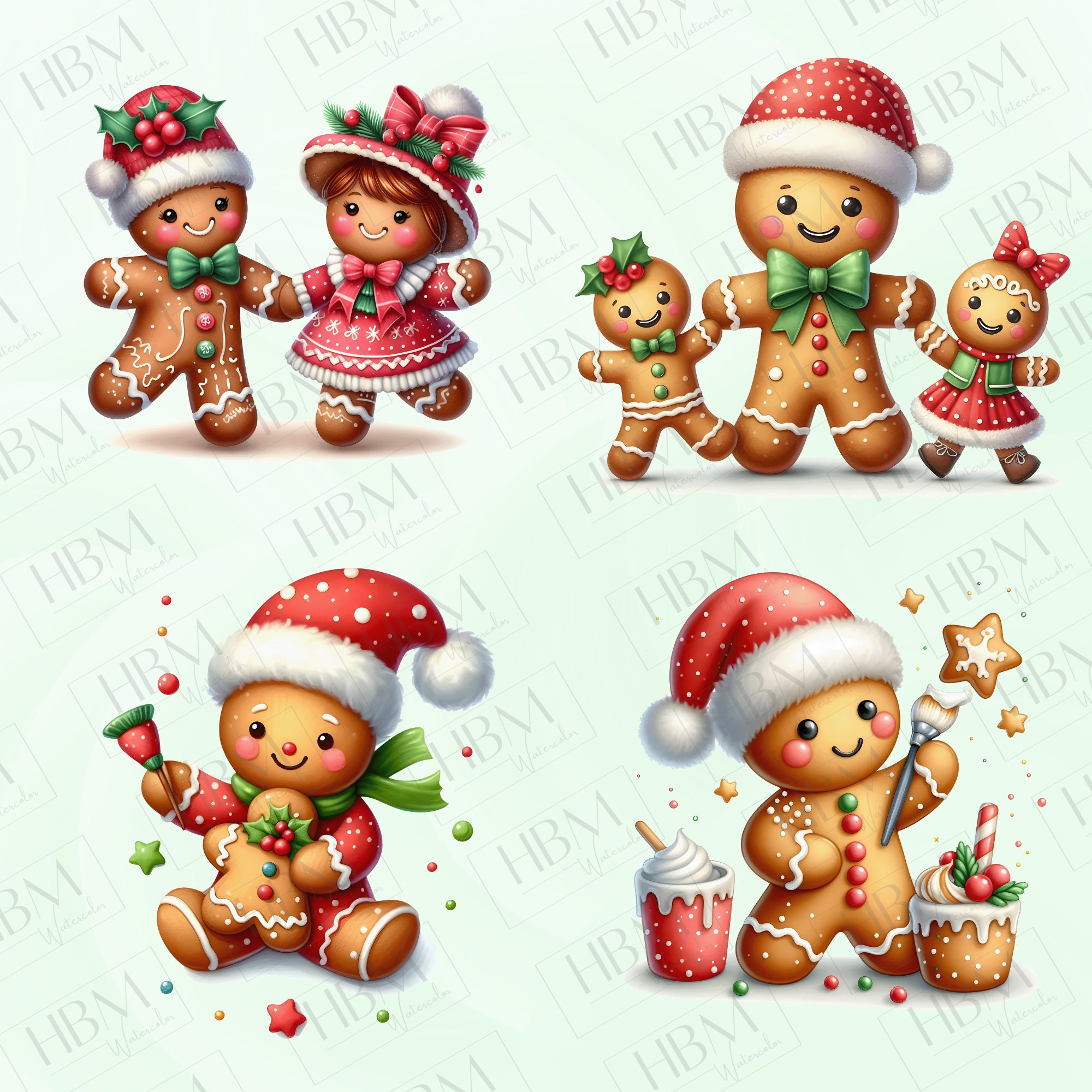 Watercolor Christmas Gingerbread Man Clipart Bundle, Cute Cookies ...