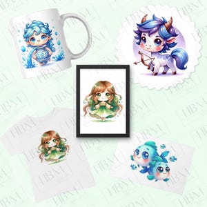 Cute Watercolor Zodiac Signs Clipart Bundle, Horoscope Graphics ...