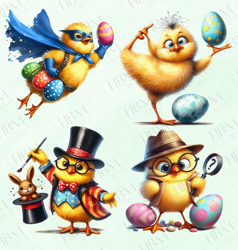 Funny Quirky Easter Chick Clipart Bundle, Whimsical Bird Stickers ...