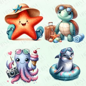 Summer Beach Animals Clipart Bundle, Funny Ocean Sea Creatures PNG ...