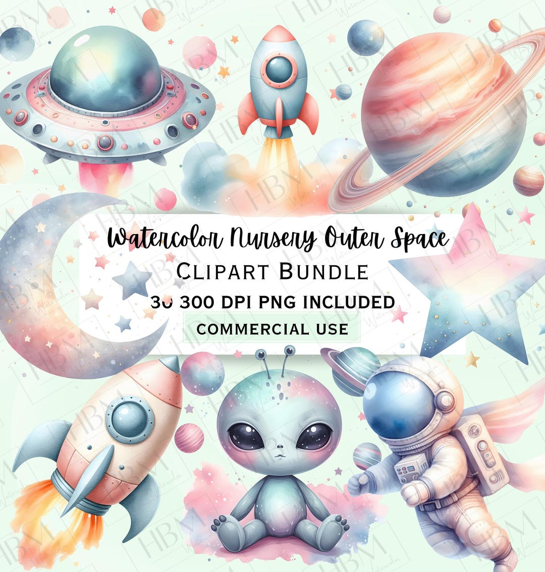 Watercolor Outer Space Clipart Bundle, Astronaut Nursery Decor, Pastel ...