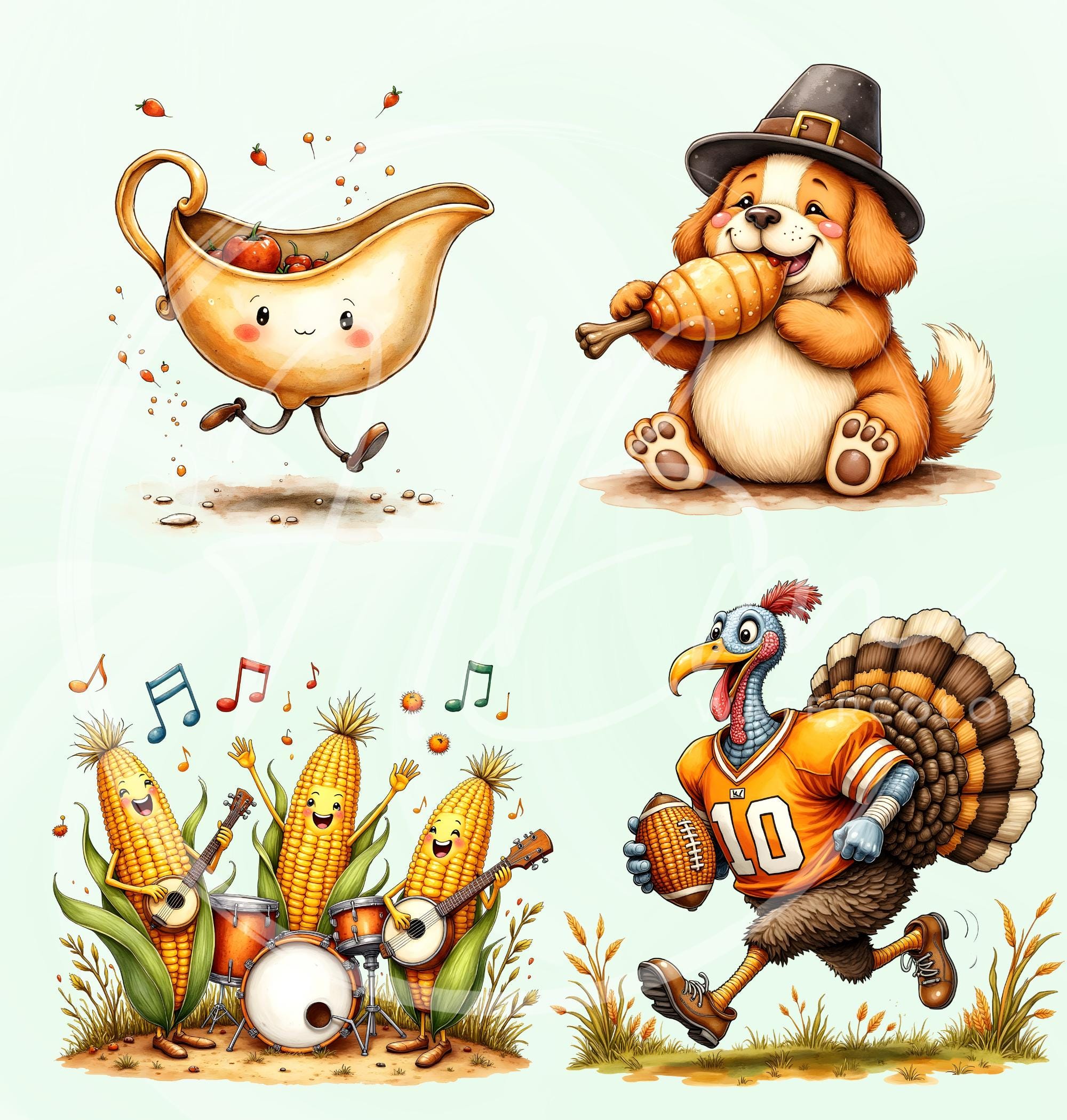 Thanksgiving Character Clipart Bundle, Cute Autumn Animal Pngs ...