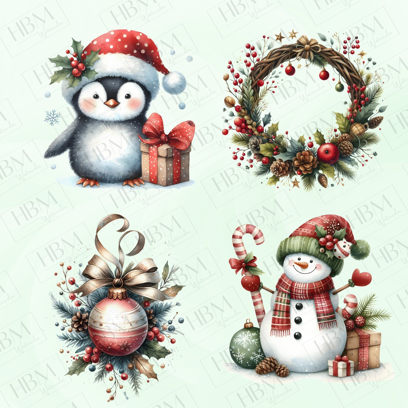 Rustic Watercolor Christmas Clipart Bundle, Snowman Graphic, Farmhouse ...