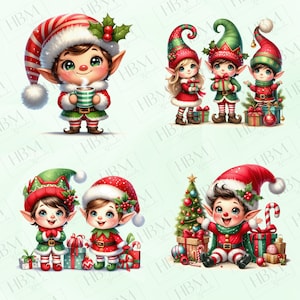Cute Watercolor Elves Clipart Bundle, Festive Elf Graphics, Adorable ...