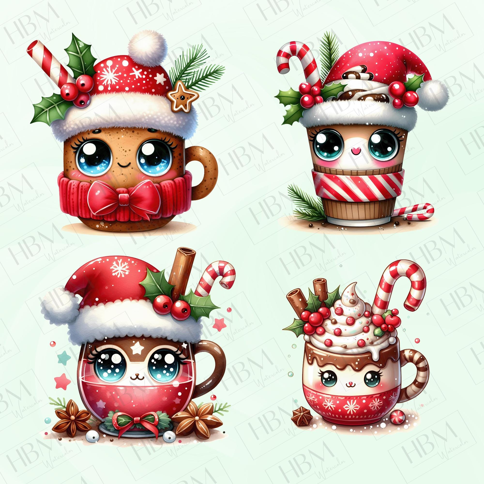Cute Watercolor Christmas Drinks Clipart Bundle, Festive Hot Cocoa ...