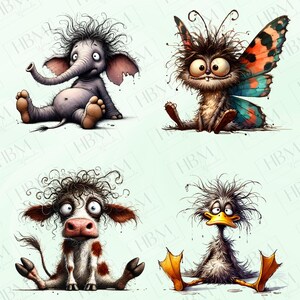 Funny Frazzled Quirky Animals Clipart Bundle, Stressed Creatures ...