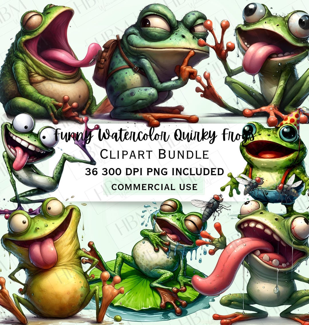 Funny Quirky Frog Clipart Bundle, Humorous Whimsical Reptile Sticker ...