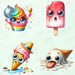 Funny Summer Ice Cream Clipart Bundle, Cute Sundae PNG, Popsicle ...