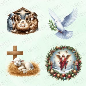Watercolor Christian Christmas Clipart Bundle, Religious Xmas Graphics ...