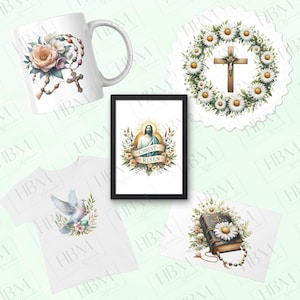 Watercolor Christian Easter Clipart Bundle, Religious Floral Graphics ...