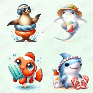 Summer Beach Animals Clipart Bundle, Funny Ocean Sea Creatures PNG ...