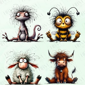 Funny Frazzled Quirky Animals Clipart Bundle, Stressed Creatures ...