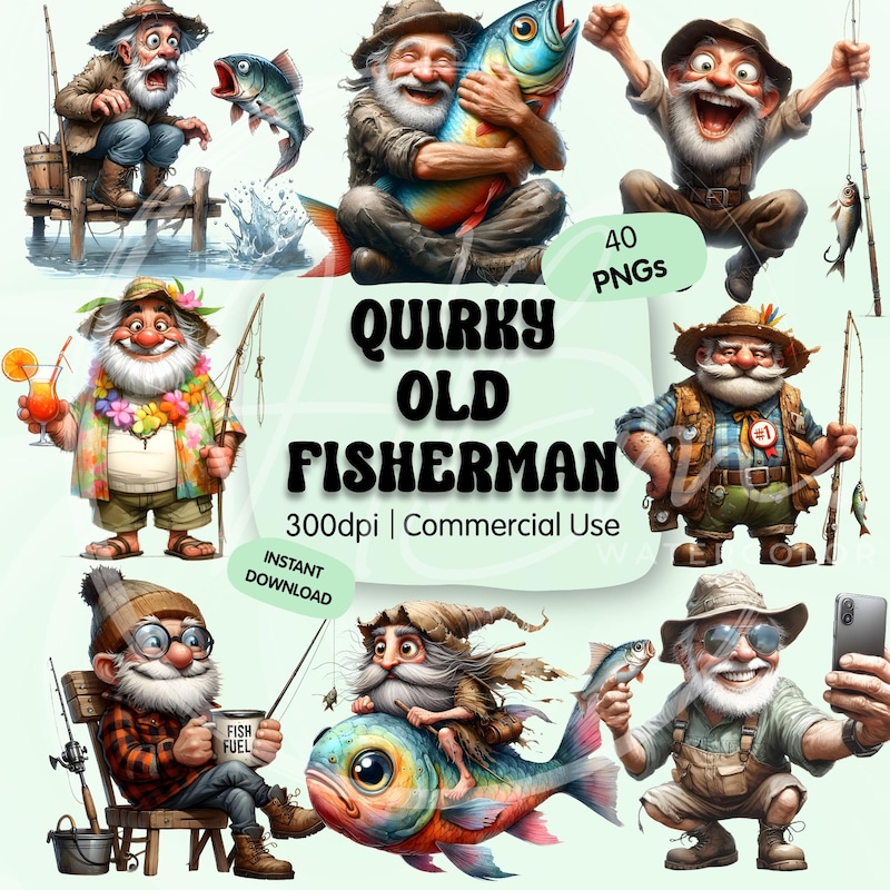 Digital Quirky Fisherman - Etsy
