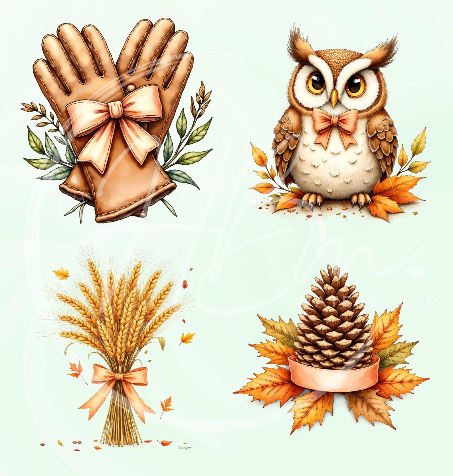 Watercolor Coquette Fall Clipart Bundle PNG, Cozy Autumn Aesthetic ...