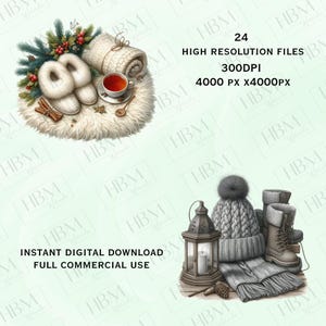Watercolor Warm Cozy Christmas Clipart Bundle, Rustic Hugge-style ...