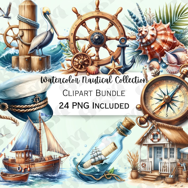 Watercolor Nautical Clipart Bundle, Summer Collection, Fun Sailing ...