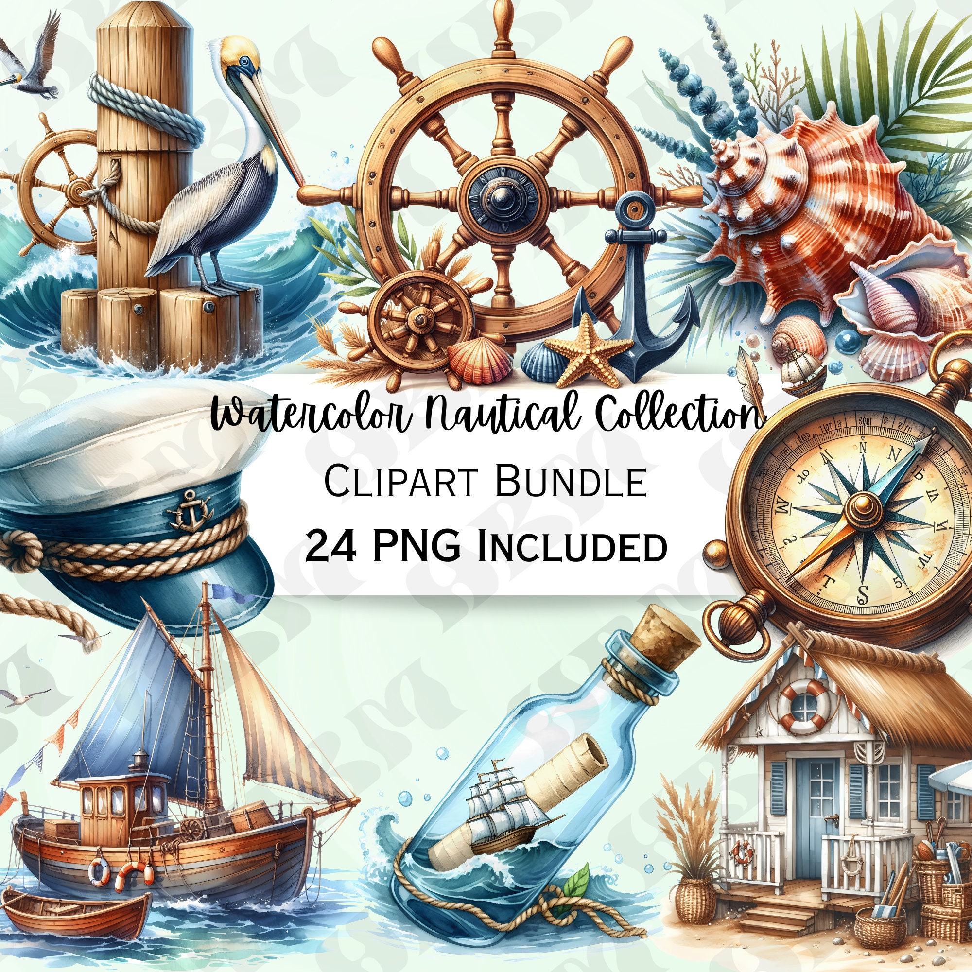 Watercolor Nautical Clipart Bundle, Summer Collection, Fun Sailing ...