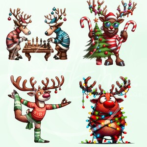 Quirky Christmas Reindeer Clipart PNG Bundle, Funny Holiday Deer ...
