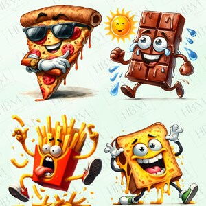 Funny Watercolor Food Characters Clipart Bundle, Quirky Kawaii Graphics ...
