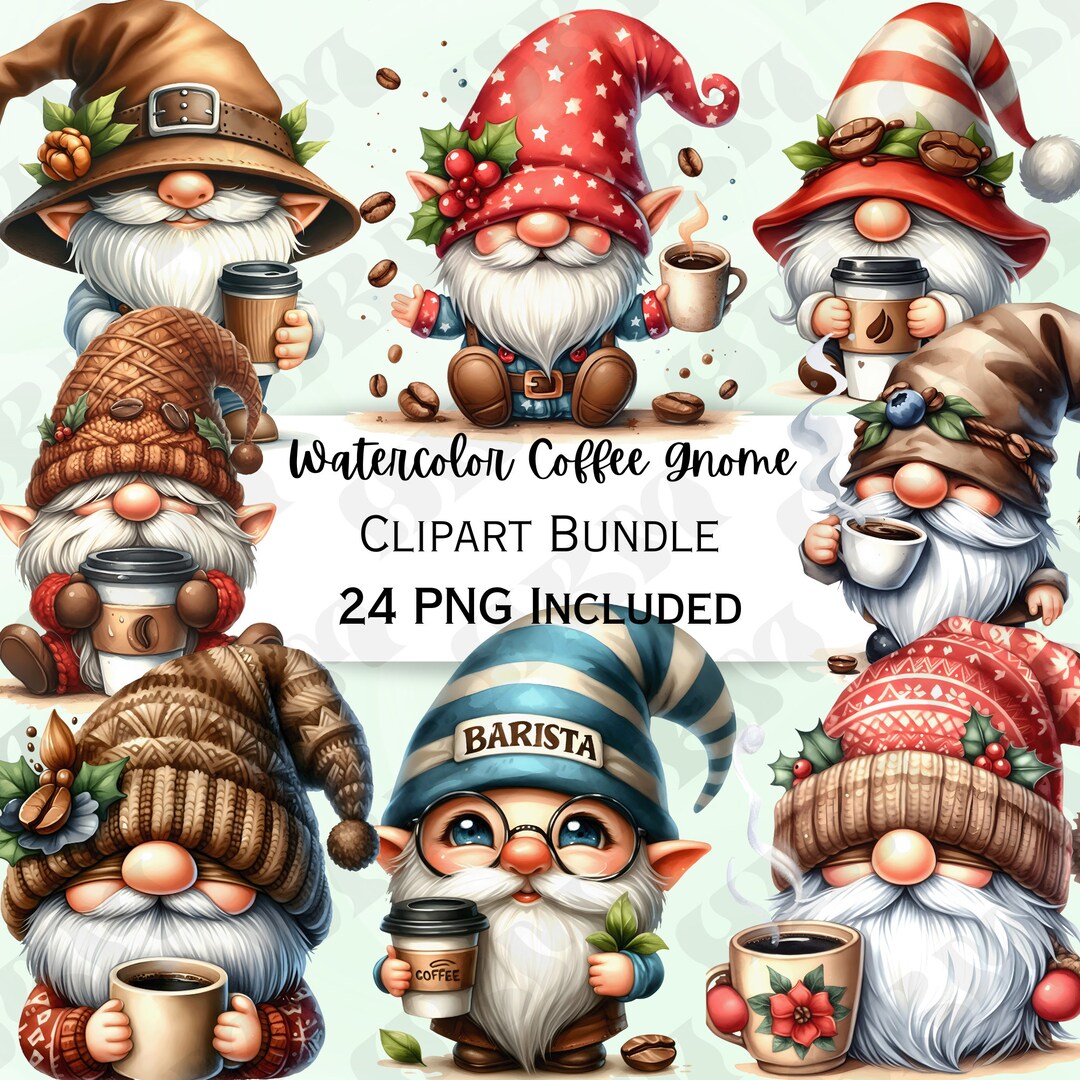 Watercolor Coffee Gnomes Clipart Bundle, Cute Caffeine Decor, Adorable ...