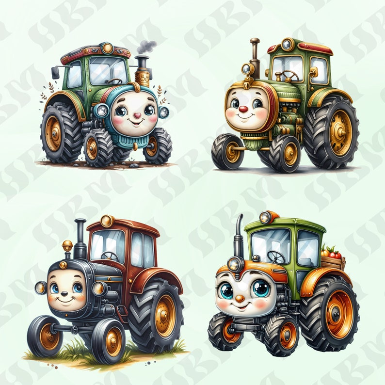 Cute Watercolor Tractors Clipart Bundle, Farm Sticker, Adorable Country ...