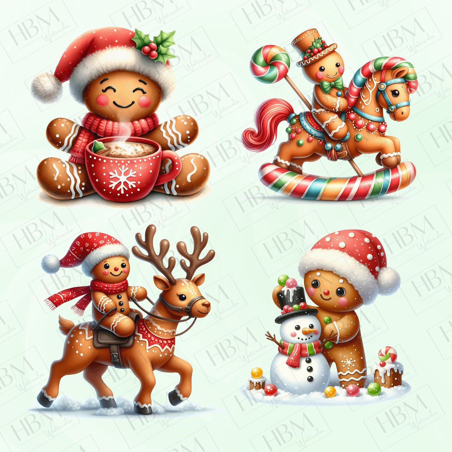 Watercolor Christmas Gingerbread Man Clipart Bundle, Cute Cookies ...