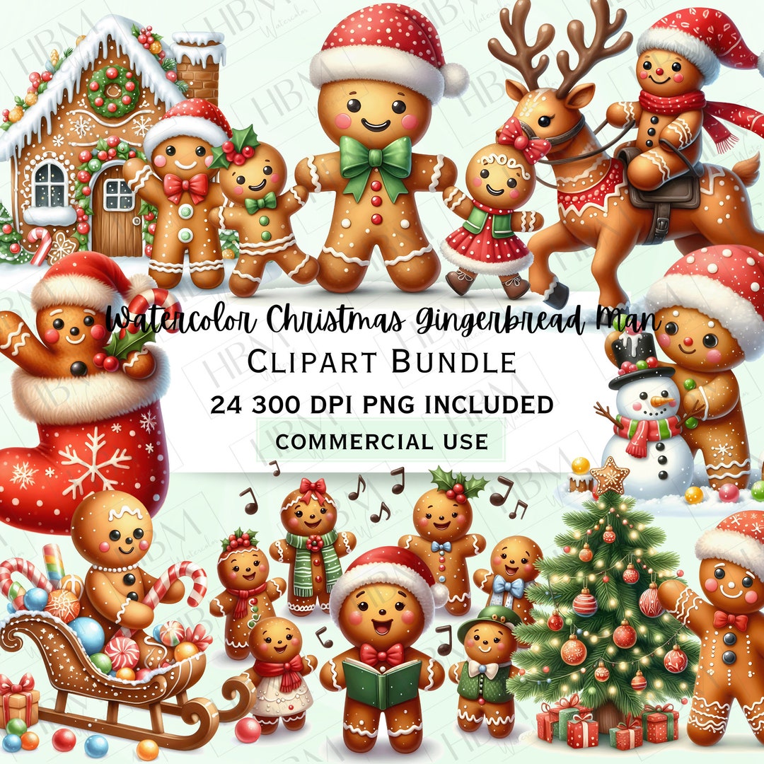 Watercolor Christmas Gingerbread Man Clipart Bundle, Cute Cookies ...