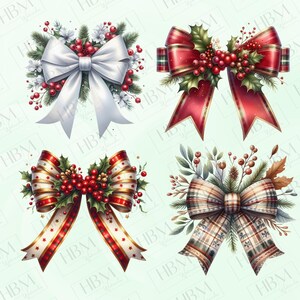 Watercolor Christmas Coquette Bows Clipart Bundle, Whimsical Festive ...