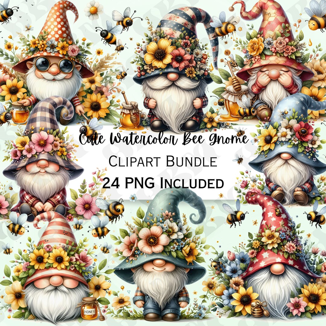 Watercolor Bee Gnomes Clipart Bundle, Cute Floral Decor, Adorable ...