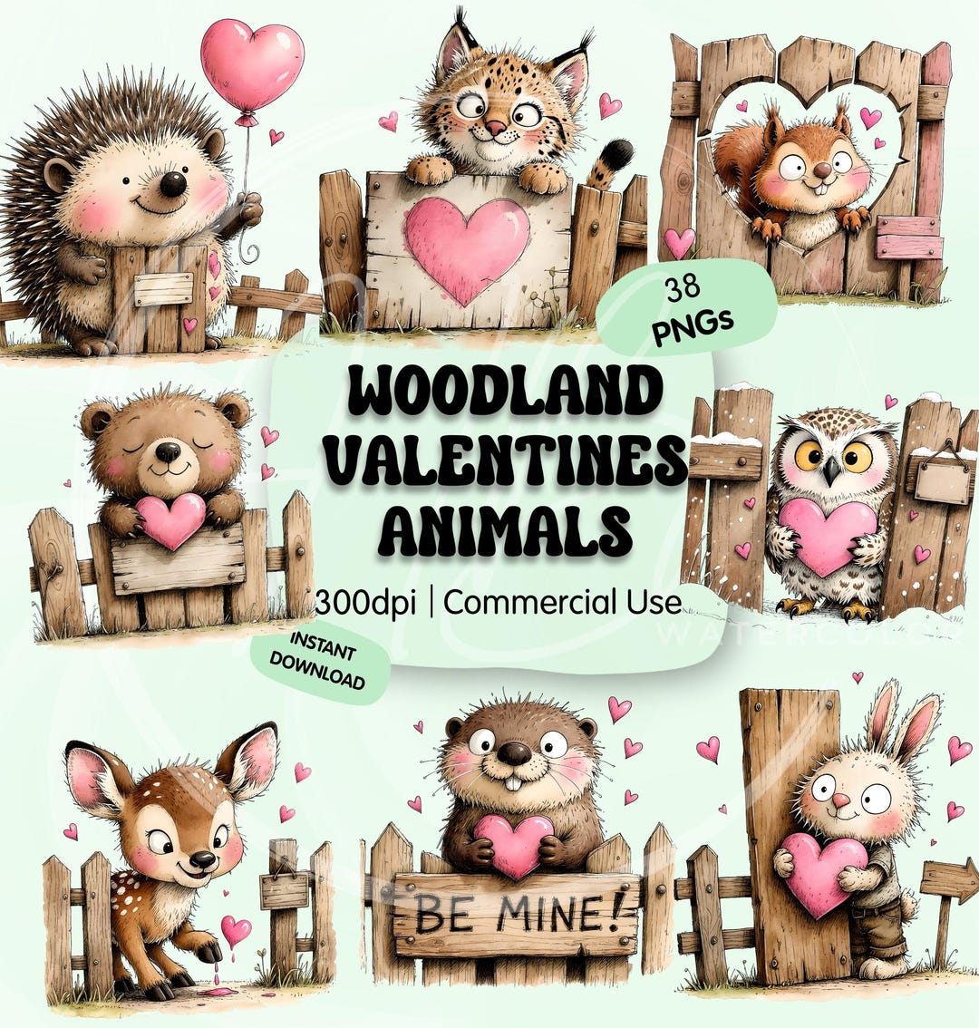Whimsical Woodland Valentine Animals PNG Clipart Bundle, Cute Forest ...
