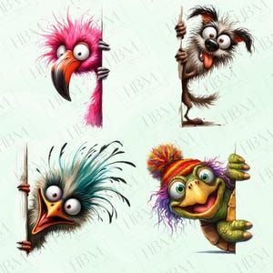 Funny Quirky Animals Peeking Around Corner Clipart Bundle, Humorous ...