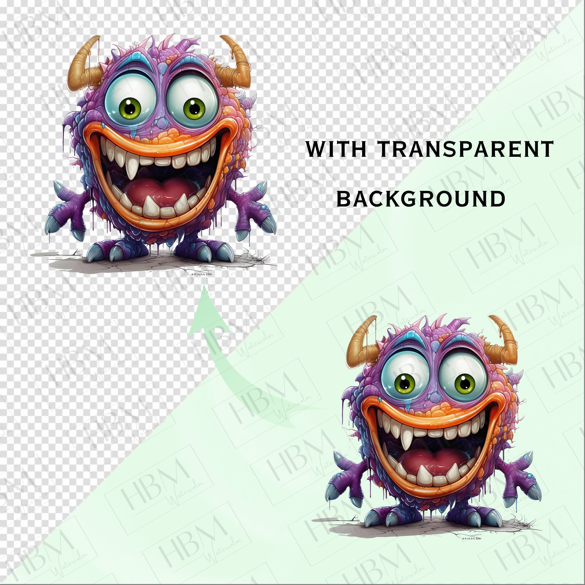 Funny Watercolor Halloween Monsters Clipart Bundle, Whimsical Cute ...
