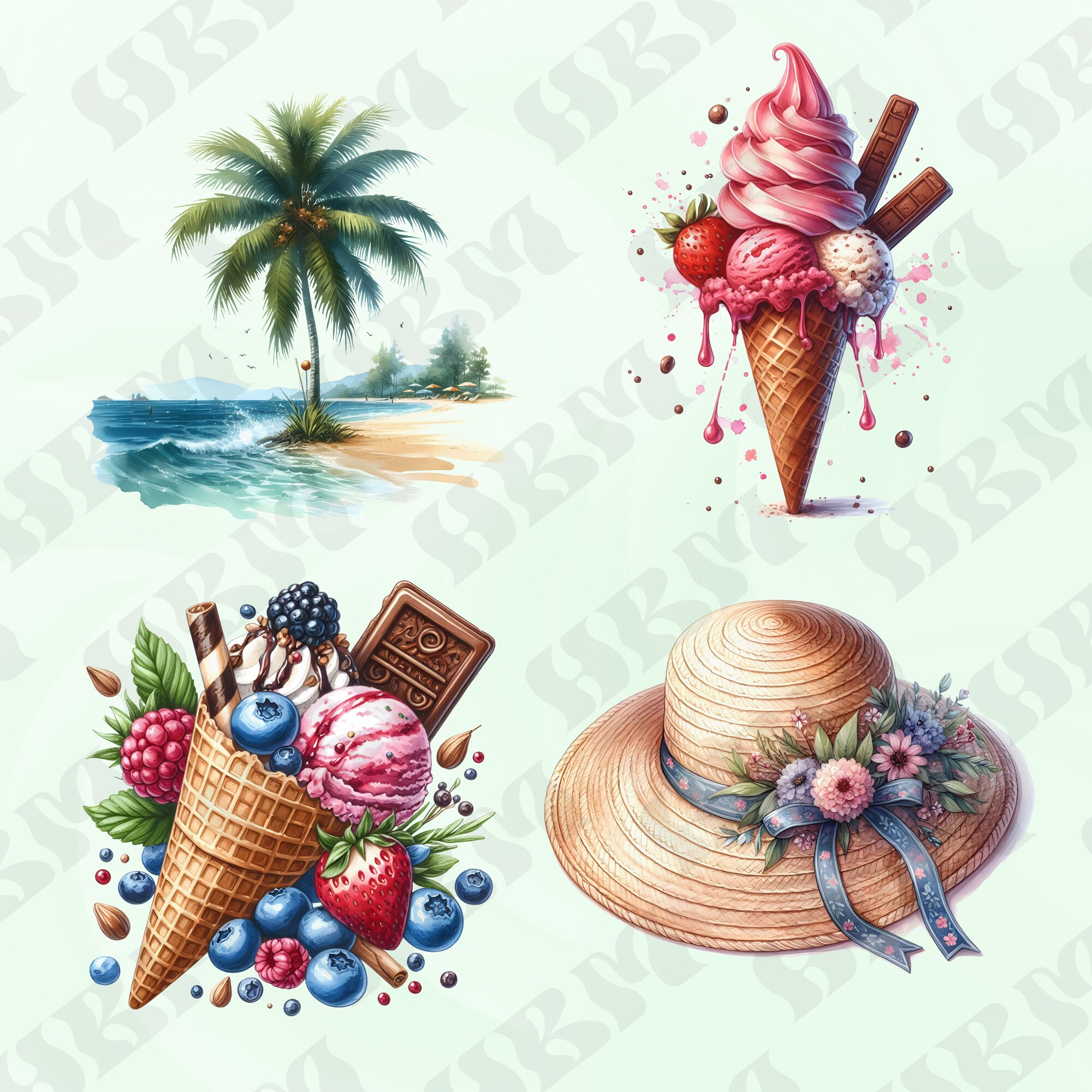 Watercolor Summer Clipart Bundle, Beach Party Invitations, Fun Vacation ...