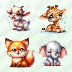 Cute Watercolor Crying Animals Clipart Bundle, Emotional Nursery Decor ...