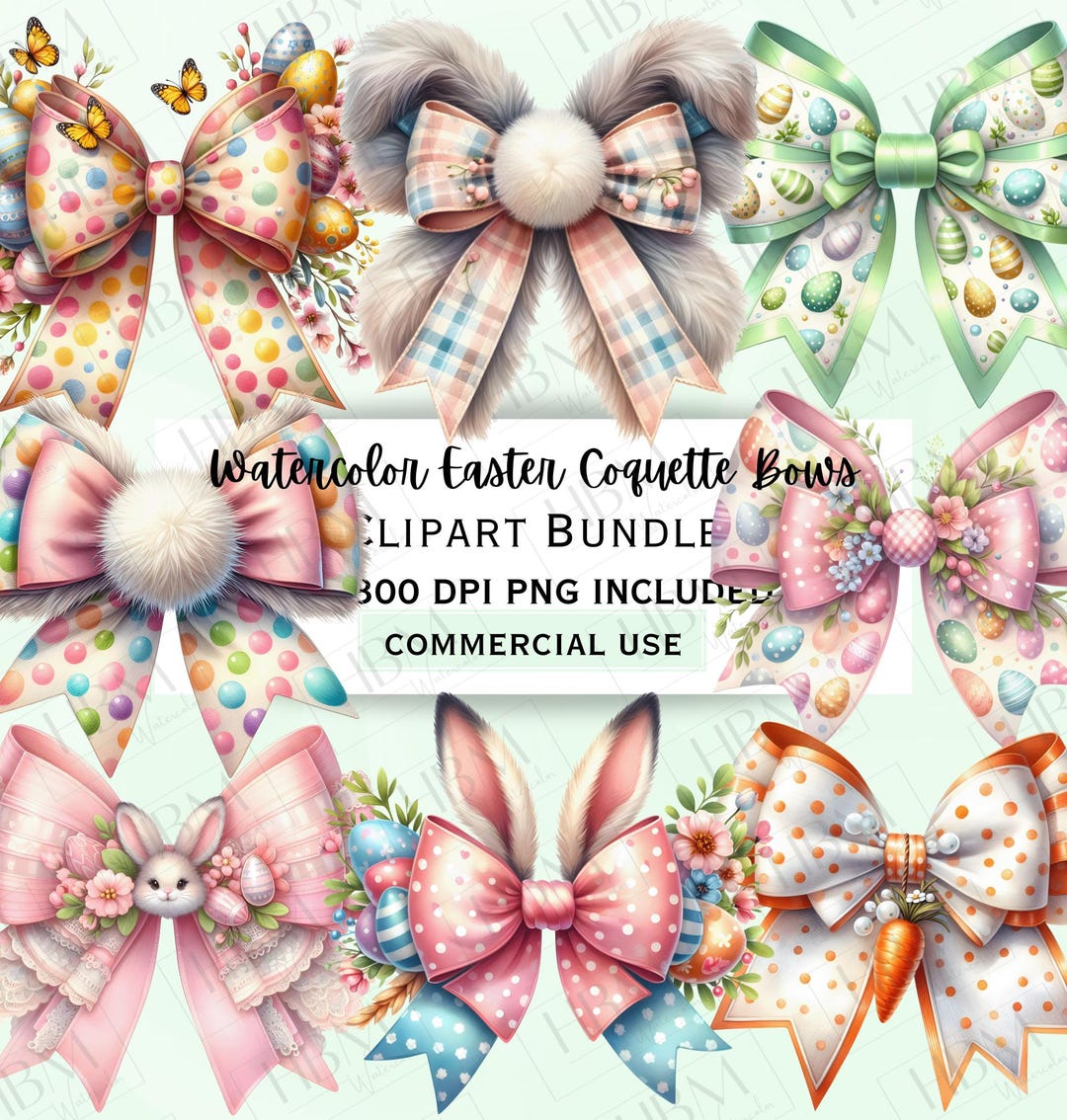 Watercolor Easter Coquette Bows Clipart Bundle, Whimsical Festive ...