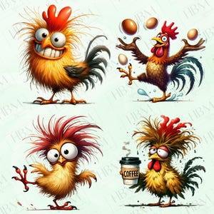 Funny Quirky Chicken Clipart Bundle, Humorous Whimsical Rooster Sticker ...