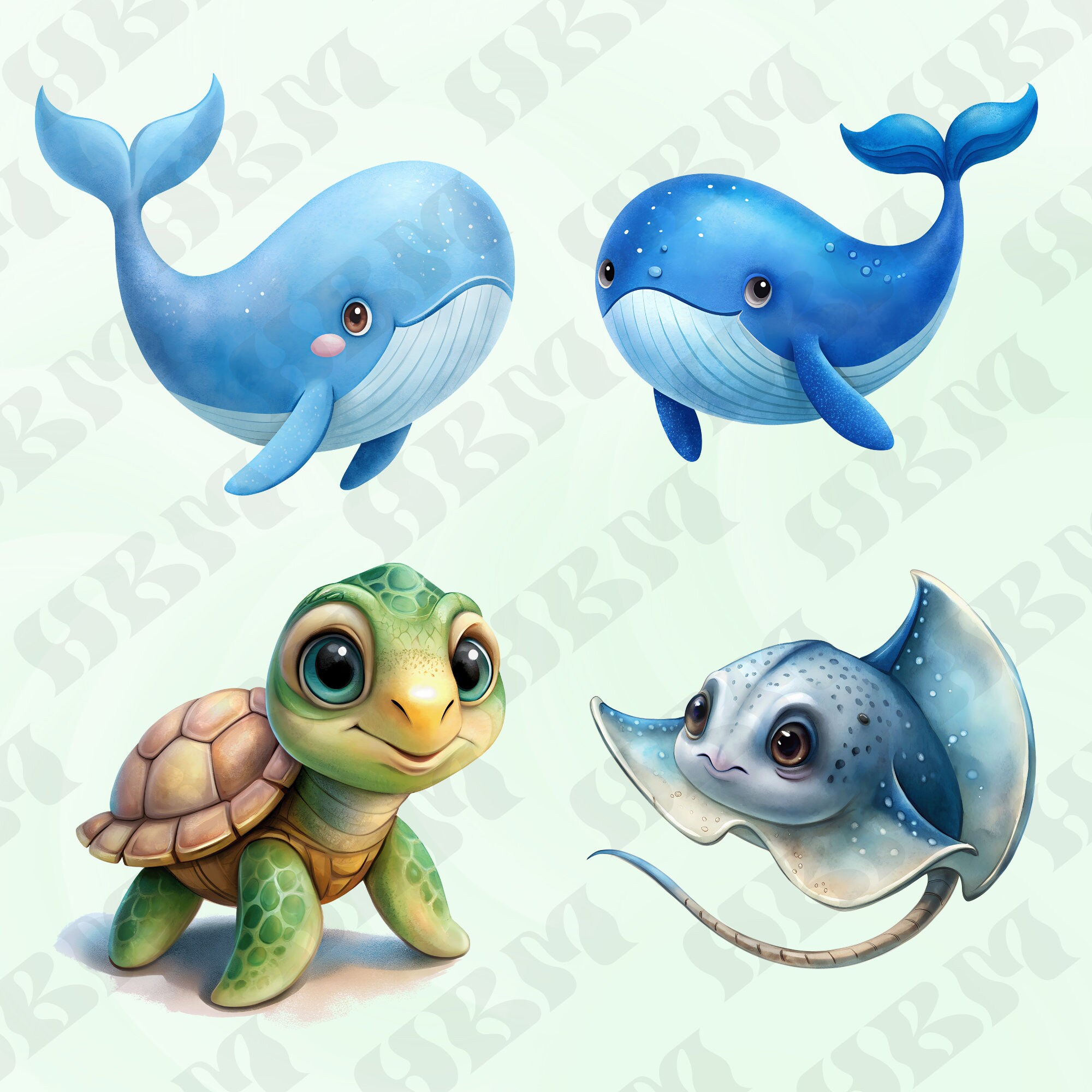 Cute Watercolor Sea Animals Clipart Bundle, Fish Nursery Decor ...