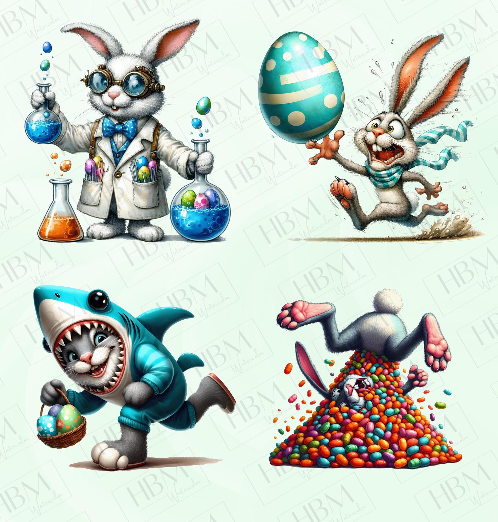 Funny Quirky Easter Bunny Clipart Bundle, Whimsical Rabbit Stickers ...