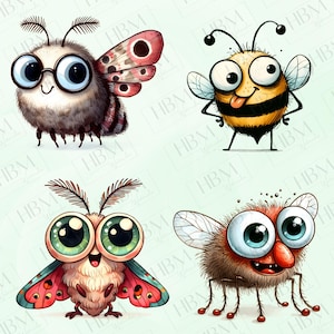 Funny Quirky Insects Clipart Bundle, Silly Bug Sticker, Crazy Whimsical ...