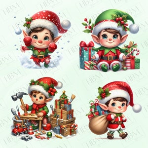 Cute Watercolor Elves Clipart Bundle, Festive Elf Graphics, Adorable ...