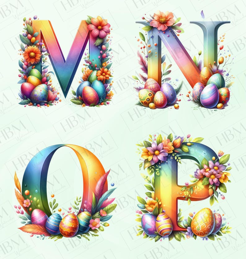 Watercolor Easter Letters Clipart Bundle, Whimsical Spring Graphic ...