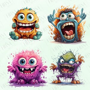 Funny Watercolor Halloween Monsters Clipart Bundle, Whimsical Cute ...