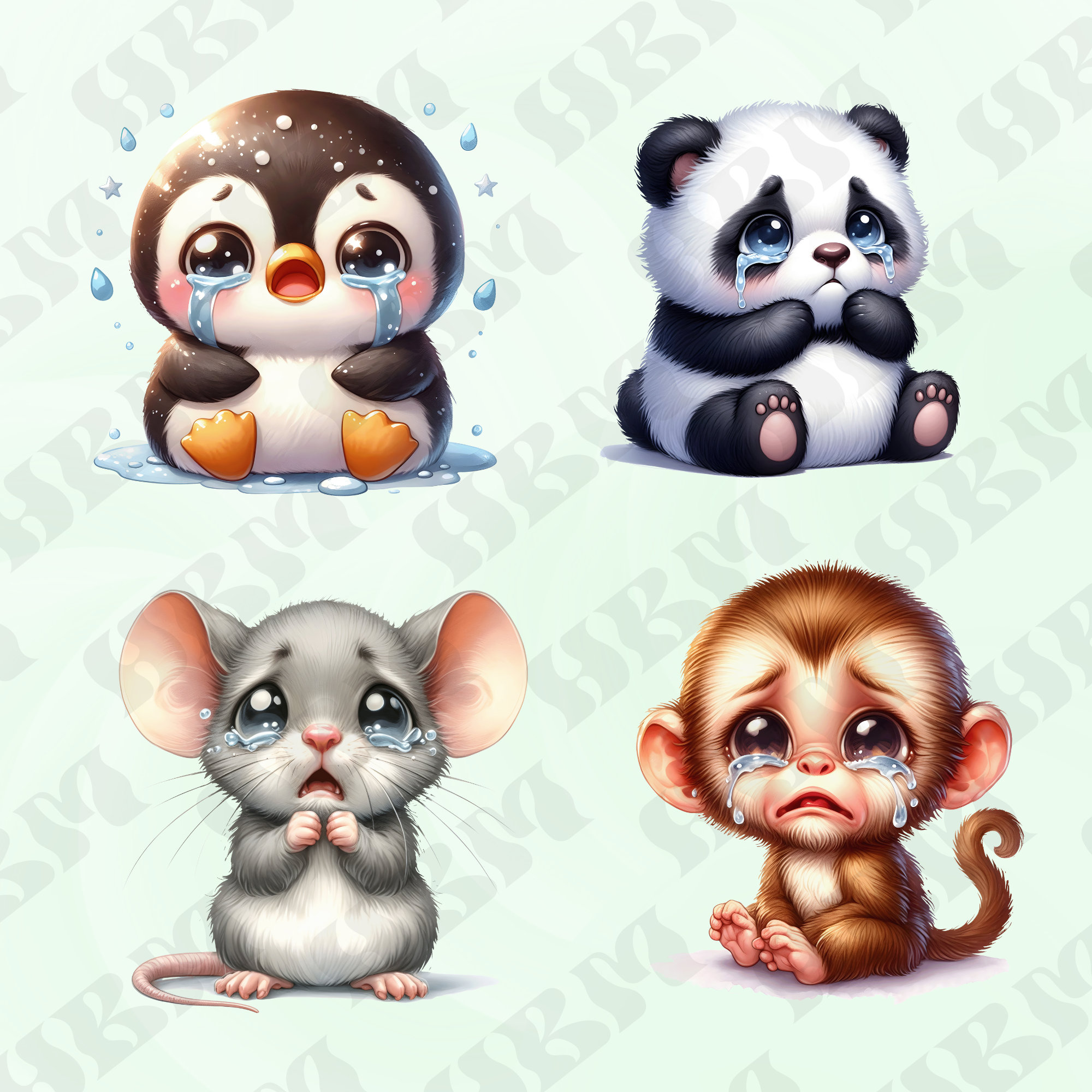 Cute Watercolor Crying Animals Clipart Bundle, Emotional Nursery Decor ...