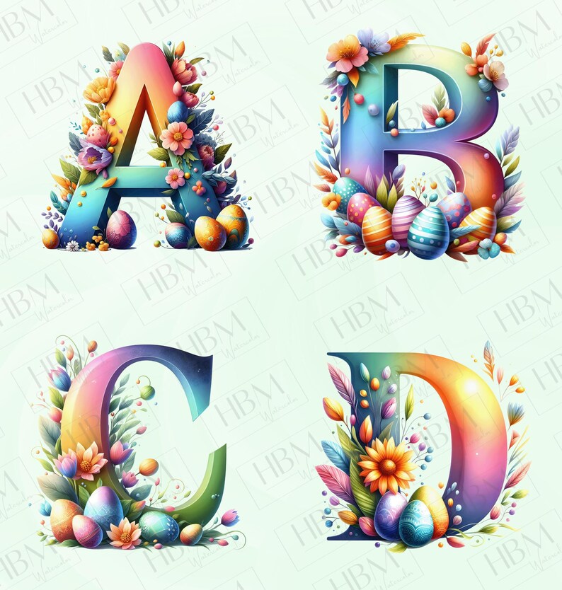 Watercolor Easter Letters Clipart Bundle, Whimsical Spring Graphic ...