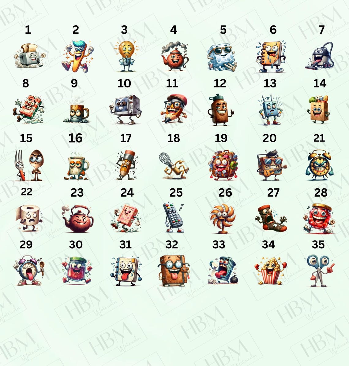 Funny Retro Cartoon Characters Clipart Bundle, Watercolor Vintage ...
