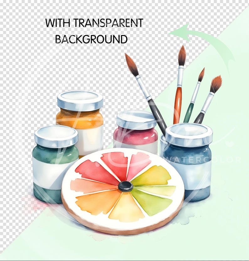 Watercolor Art Supplies Clipart Bundle, Paint Brushes Palette Art ...