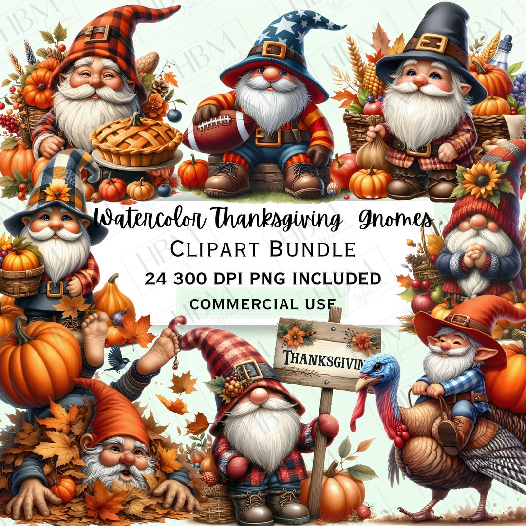 Watercolor Thanksgiving Gnomes Clipart Bundle, Fall Sticker, Festive ...