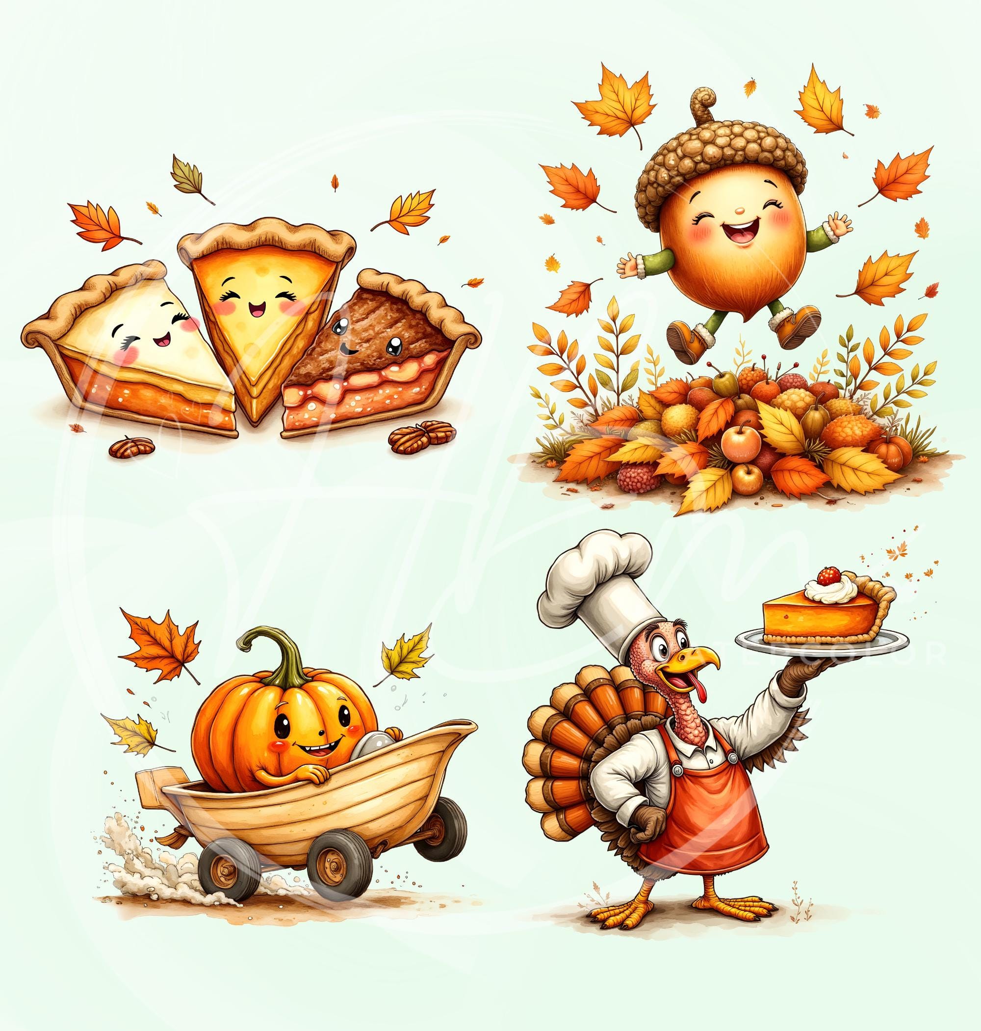 Thanksgiving Character Clipart Bundle, Cute Autumn Animal Pngs ...