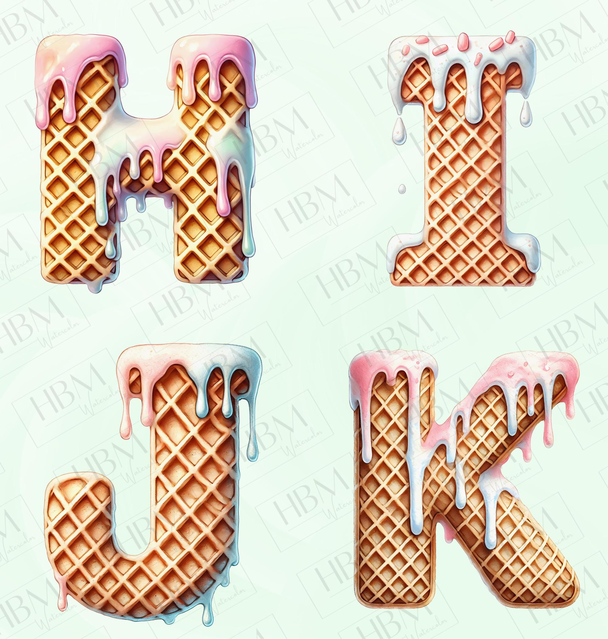 Watercolor Waffle Letters Alphabet Clipart Bundle, Whimsical Sweets ...