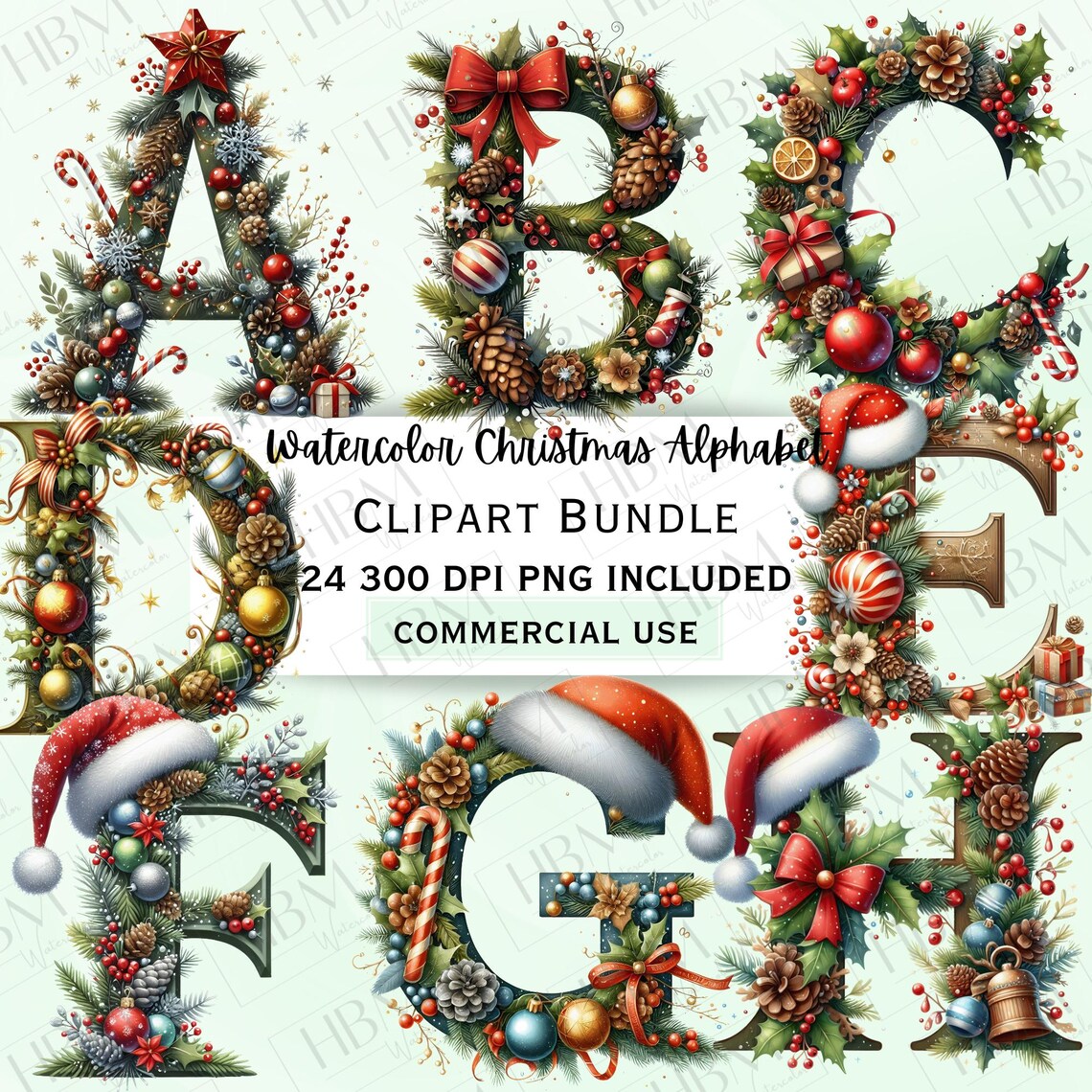 Watercolor Christmas Letters Clipart Bundle, Whimsical Xmas Graphics ...